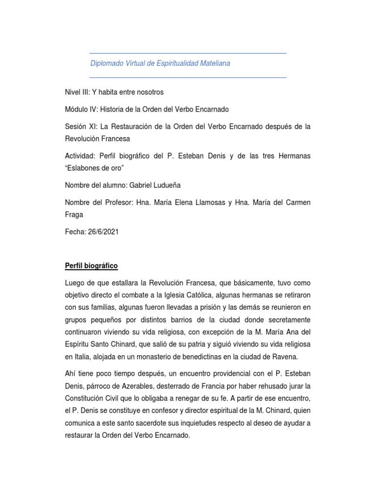 Perfil Biográfico P Esteban Denis | PDF