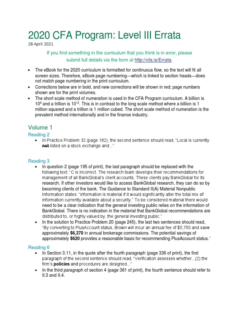 2020 CFA Program: Level III Errata | PDF | Bond Duration | Bonds (Finance)