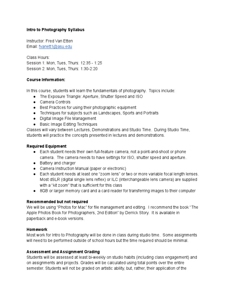 Intro To Photography Syllabus | PDF | Camera | Digital Single Lens ...