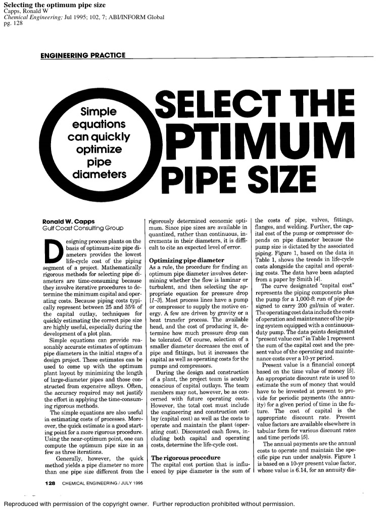 Selecting The Optimum Pipe Size | PDF | Technology & Engineering