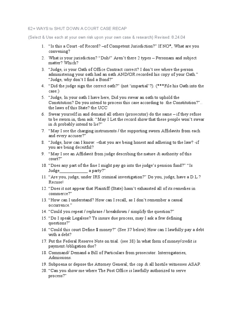 62 Ways To Get Charges Dismissed or Discharged Recap | PDF | Contempt ...