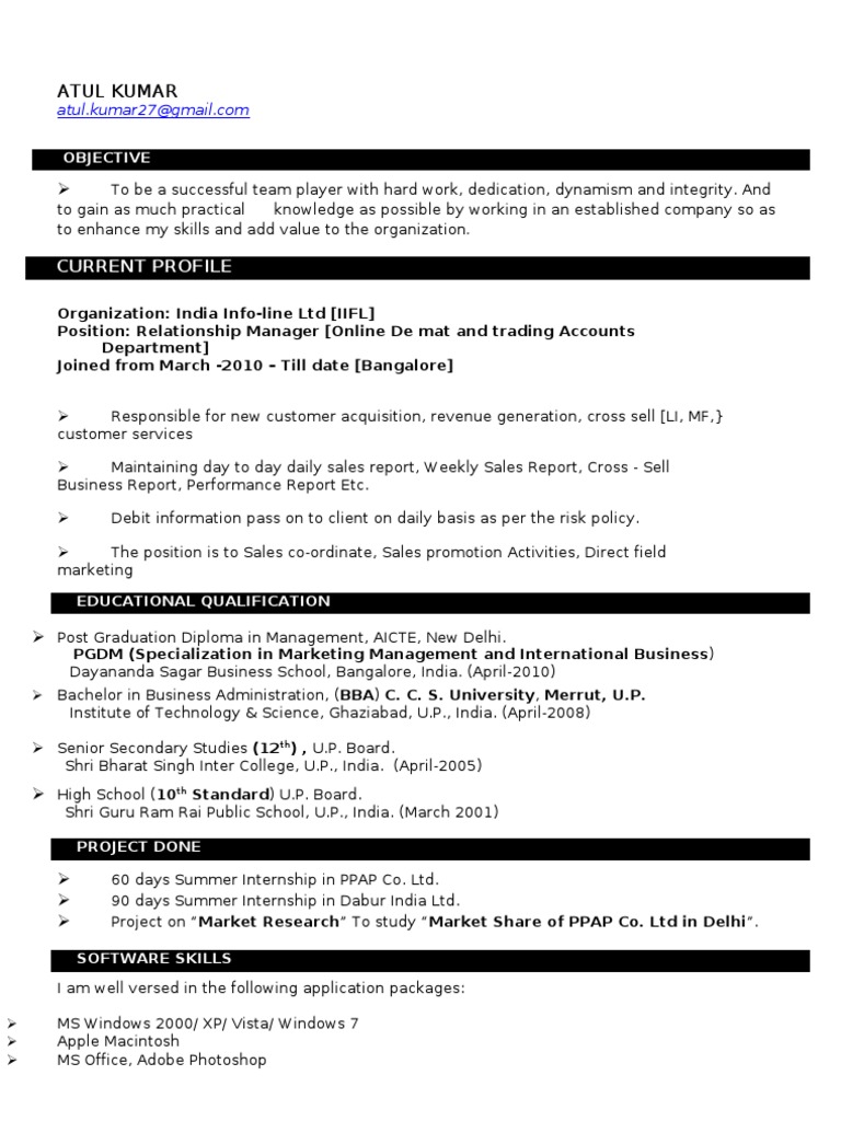 Atul's Resume | PDF | Sales | Business