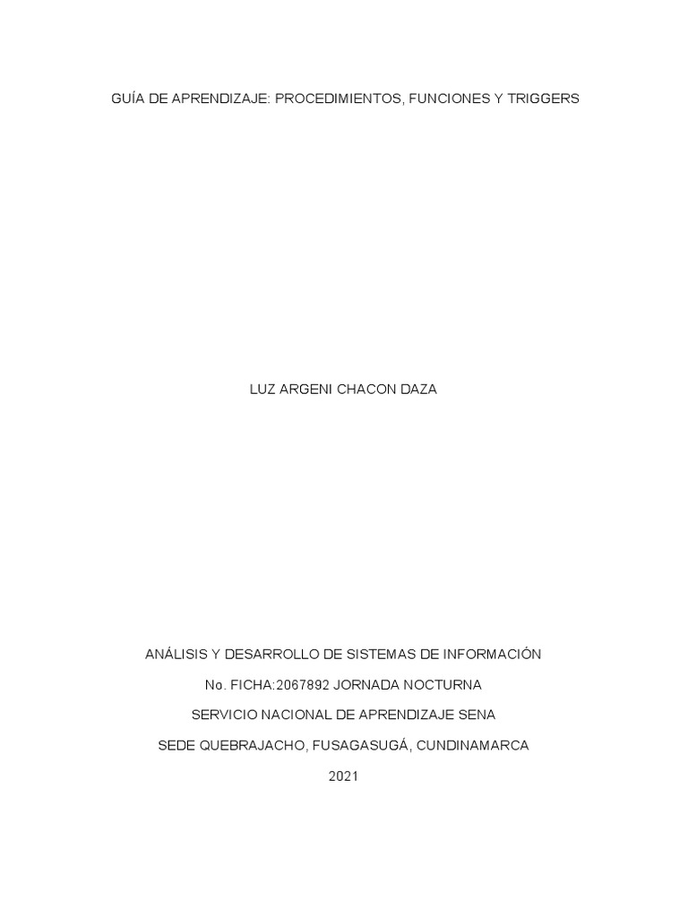 Guía de Aprendizaje - Procedimientos, Funciones y Triggers | PDF ... Guía de Aprendizaje - Procedimientos, Funciones y Triggers | PDF ...