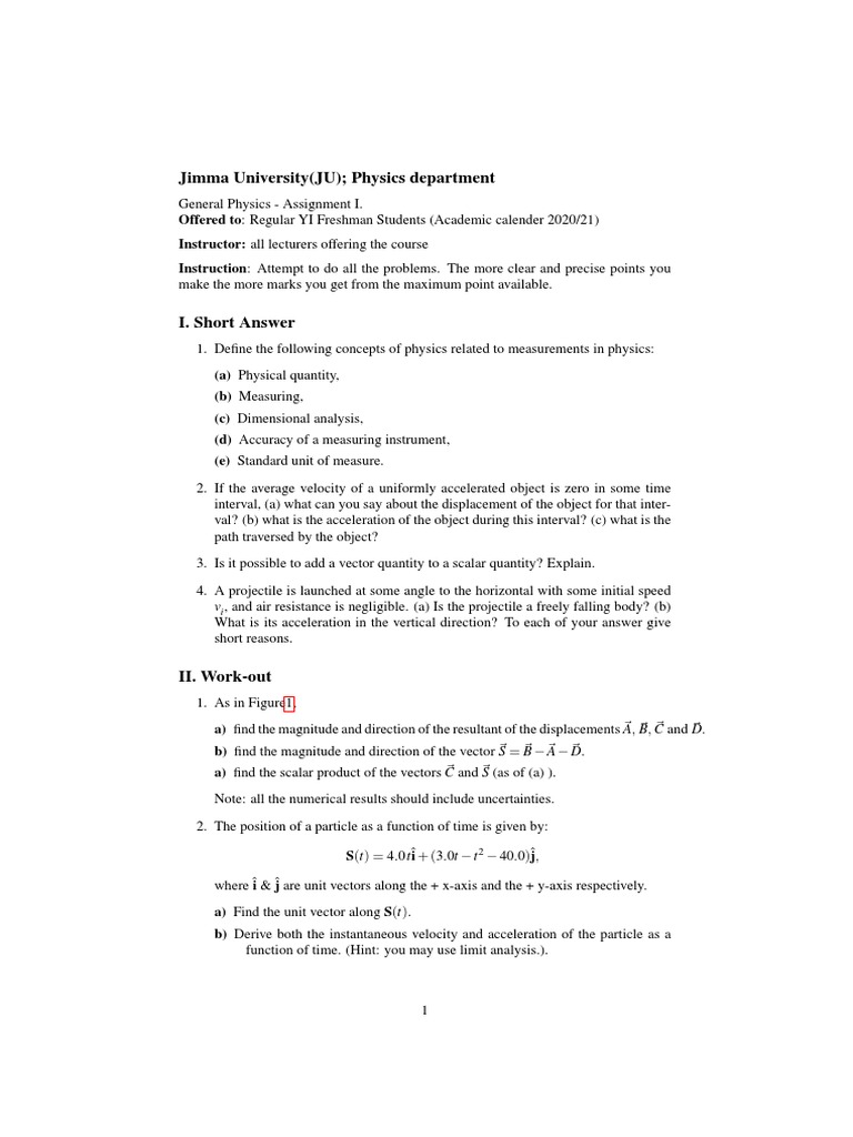 General Physics - Assignment | PDF | Acceleration | Velocity