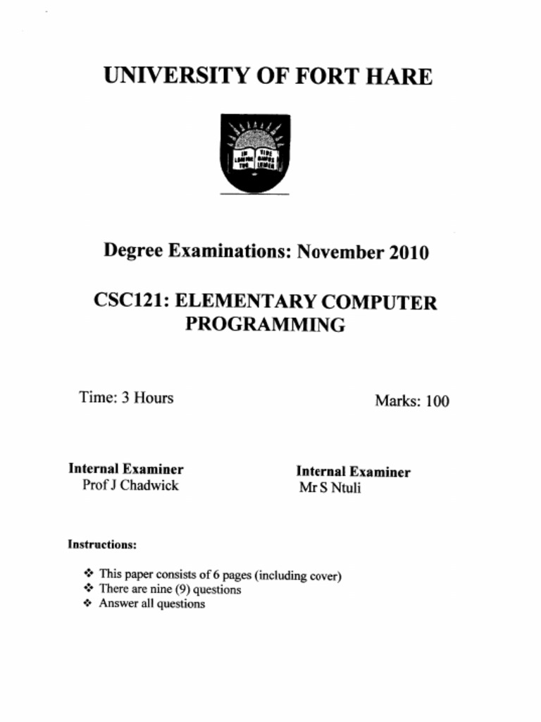 CSC 121 Nov Exam | PDF