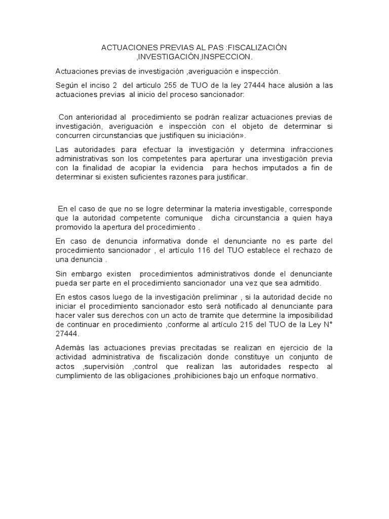 Actuaciones Previas Al Pas | PDF