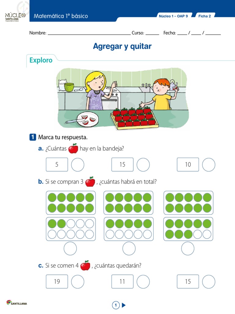 Ejercicios de agregar y quitar para preescolar | PDF