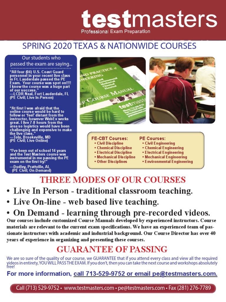 TestMasters FE PE Brochure | PDF | Test (Assessment) | Educational ...