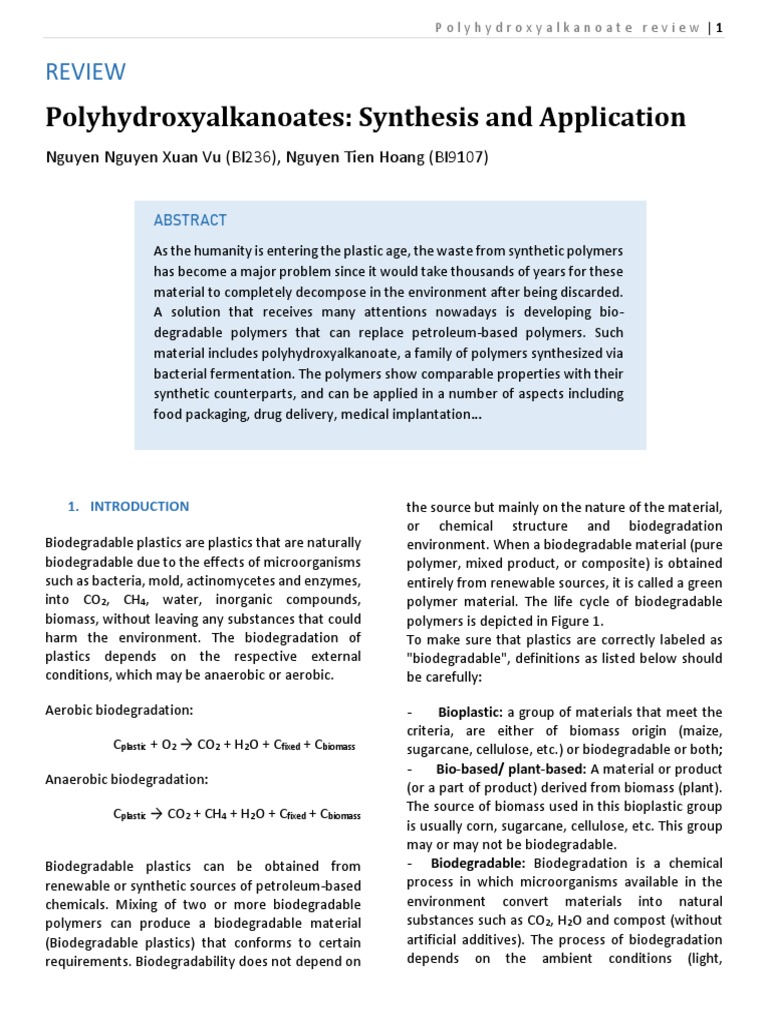 Polyhydroxyalkanoates: Synthesis and Application: Review | PDF ...