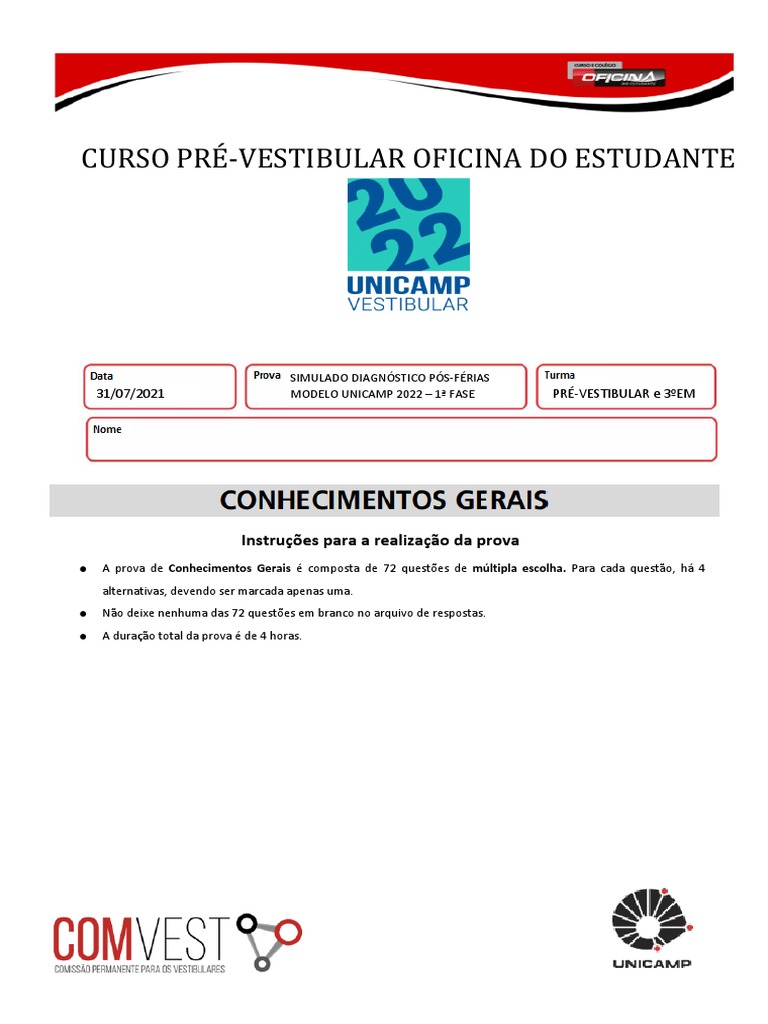 Simulado Unicamp - Agosto | PDF | Ultravioleta | Dióxido de carbono