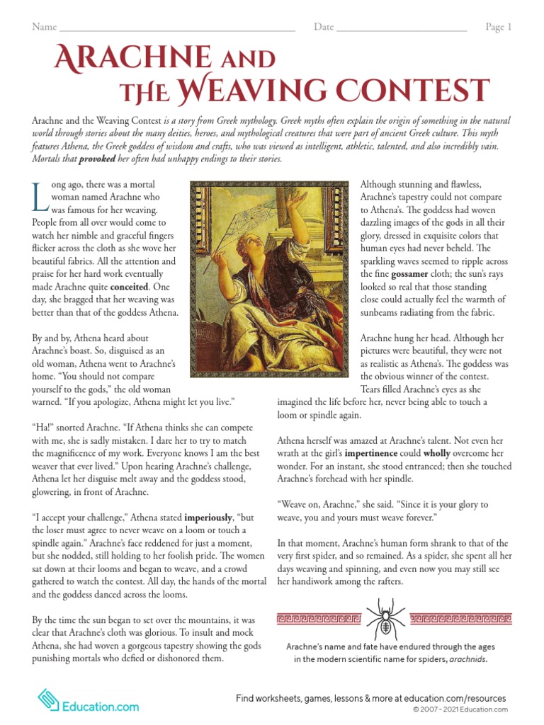Arachne Weaving Contest: and tHE | PDF | Athena | Mythology