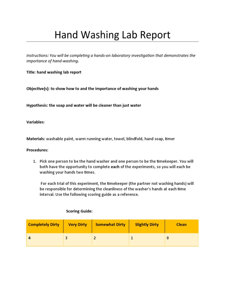 Hand Washing Lab Report Summary | PDF | Washing Machine | Experiment