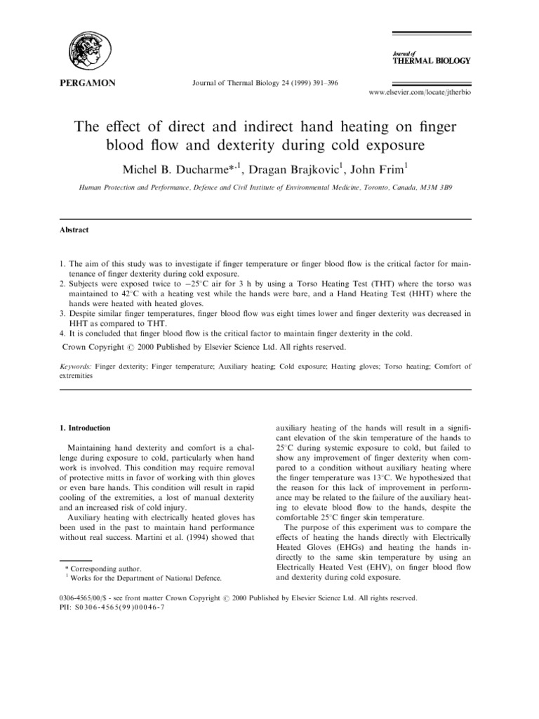 The Effect of Direct and Indirect Hand Heating On Finger Blood Flow and ...