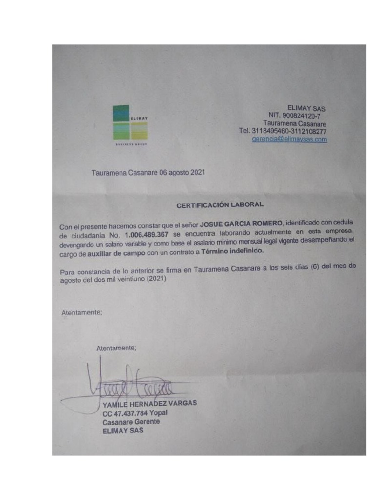 Certificado Laboral Codeudor | PDF