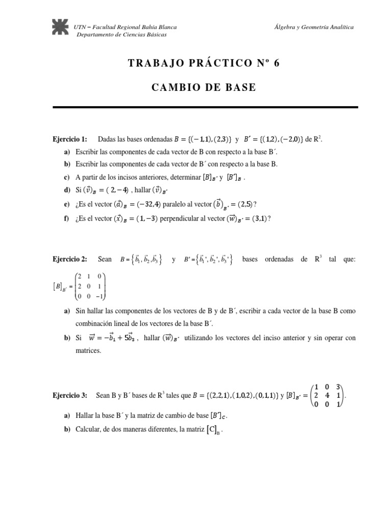 Ejercicios de Cambio de Base en R² y R³ | PDF | Sistema de coordenadas ...