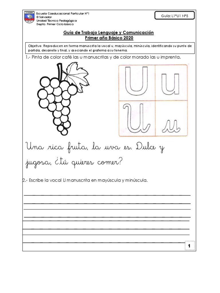 Guía para escribir la vocal U | PDF