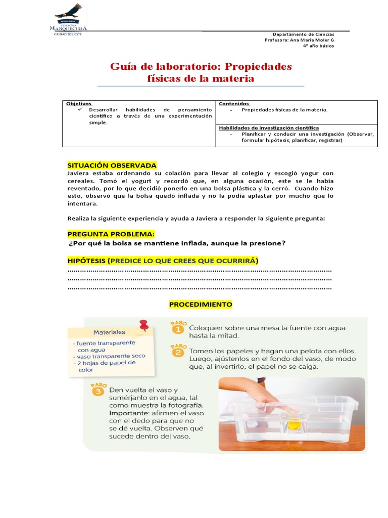Guía de Laboratorio 4°, Propiedades de La Materia | Descargar gratis ...