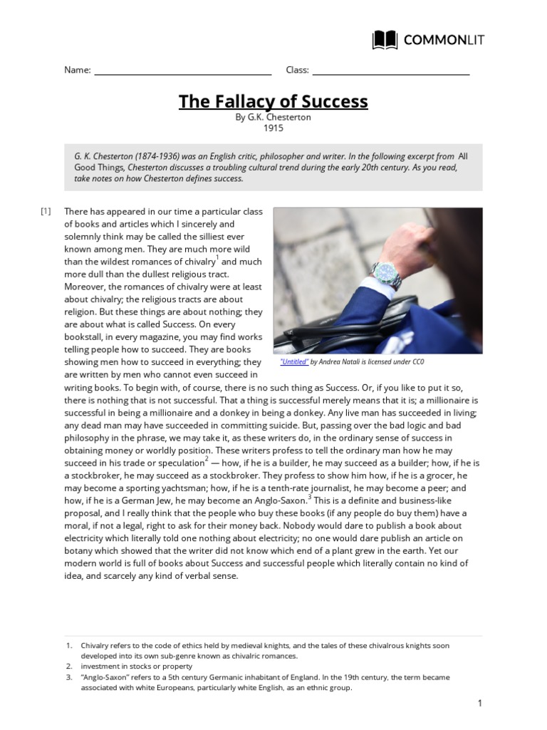Commonlit - The Fallacy of Success - Student | PDF | Chivalry | Greed