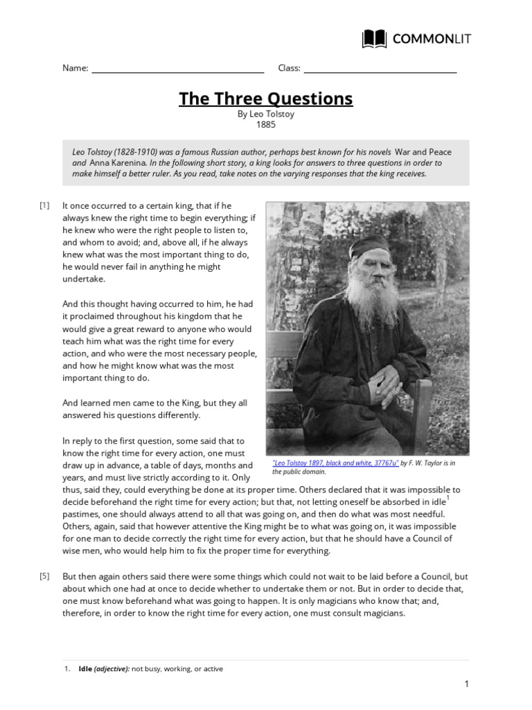 Tolstoy's Three Questions Explained | PDF | Leo Tolstoy | War And Peace