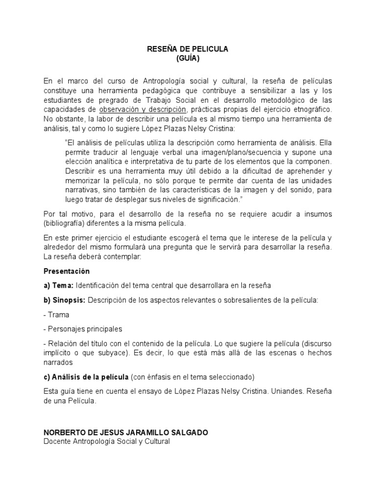 Guía Reseña de Película | PDF | Artes del Lenguaje y Comunicación