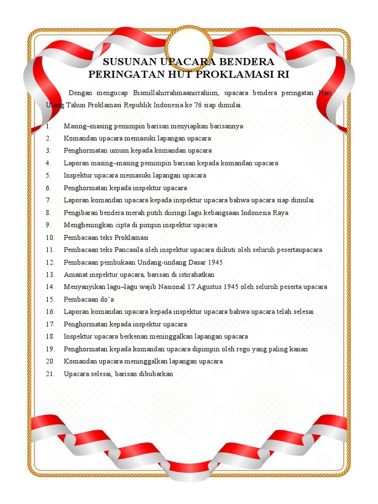 Susunan Upacara Bendera 17 Agustus | PDF