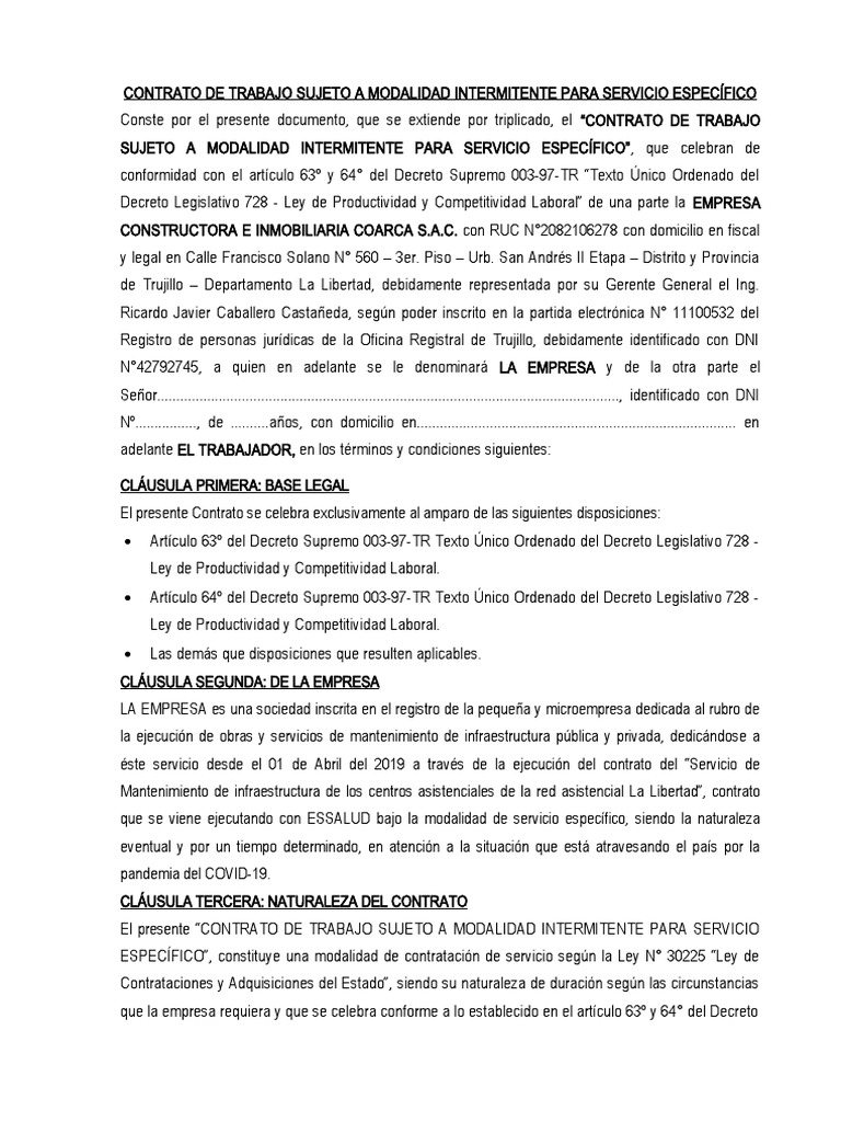 Contrato de Trabajo de Naturaleza Accidental - Contrato Ocasional | PDF | Salario | Derecho laboral