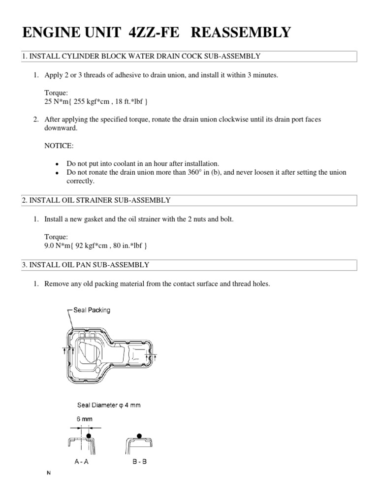 4ZZ-FE Engine Reassembly Guide | PDF | Nut (Hardware) | Screw