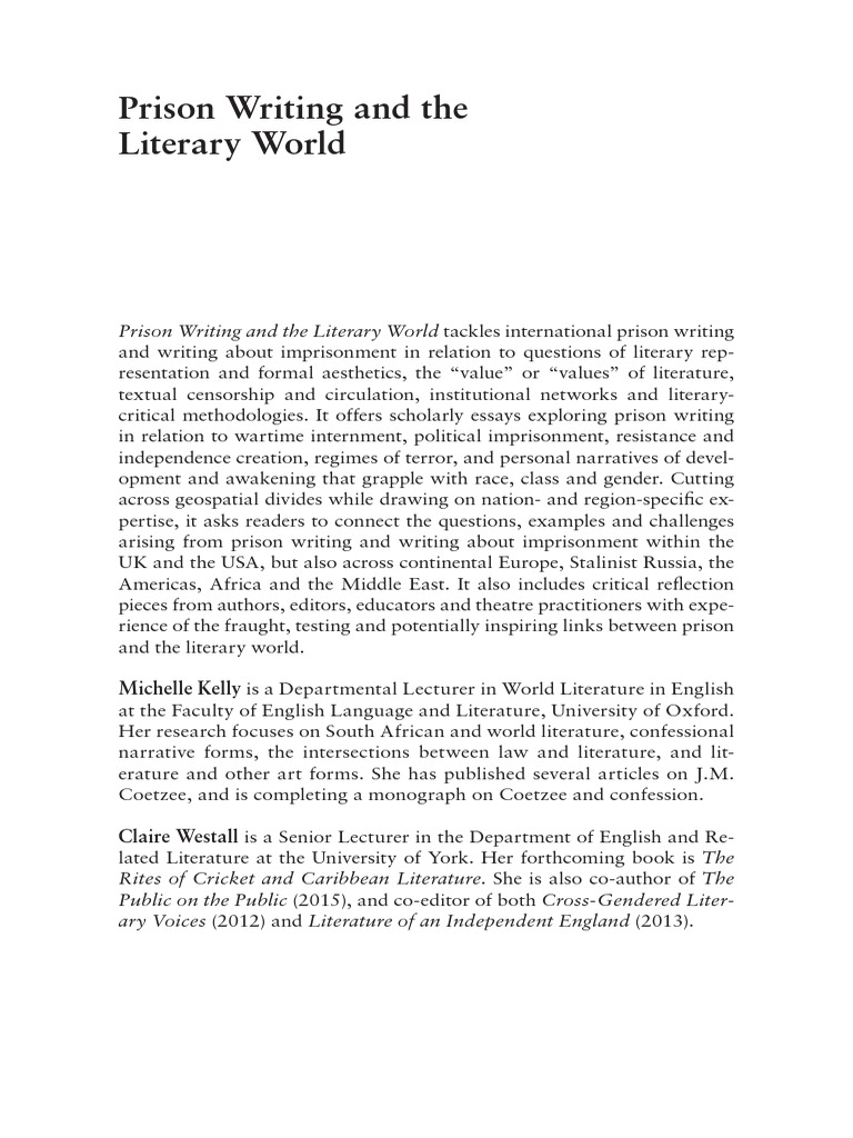 KELLY, WESTALL Et Al. Prison Writing and The Literary World. Index and ...