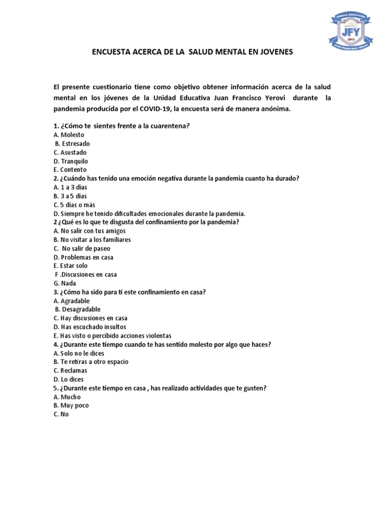 Encuesta Acerca de La Salud Mental en Jovenes | PDF