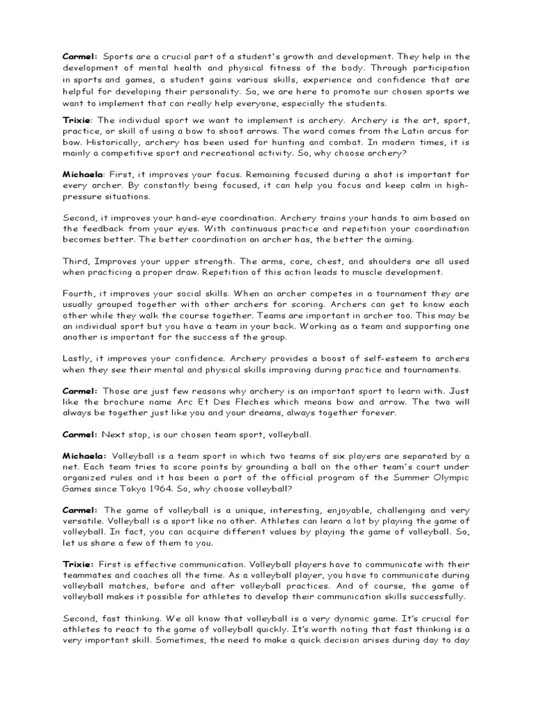 Script For PT | PDF | Archery | Volleyball