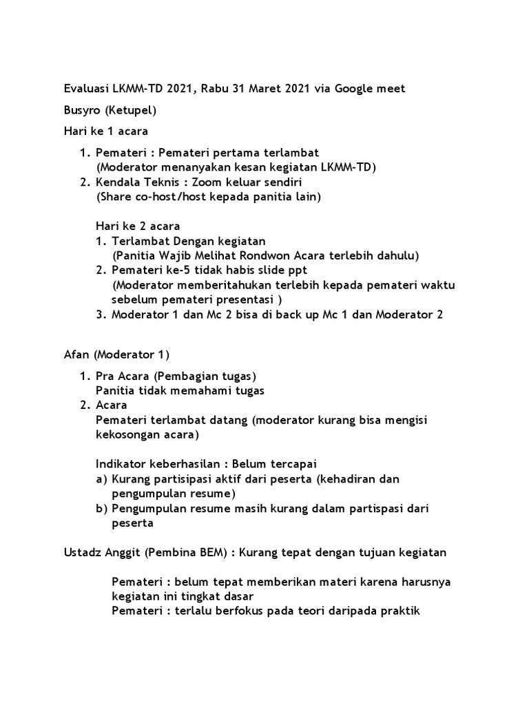 Evaluasi LKMM | PDF