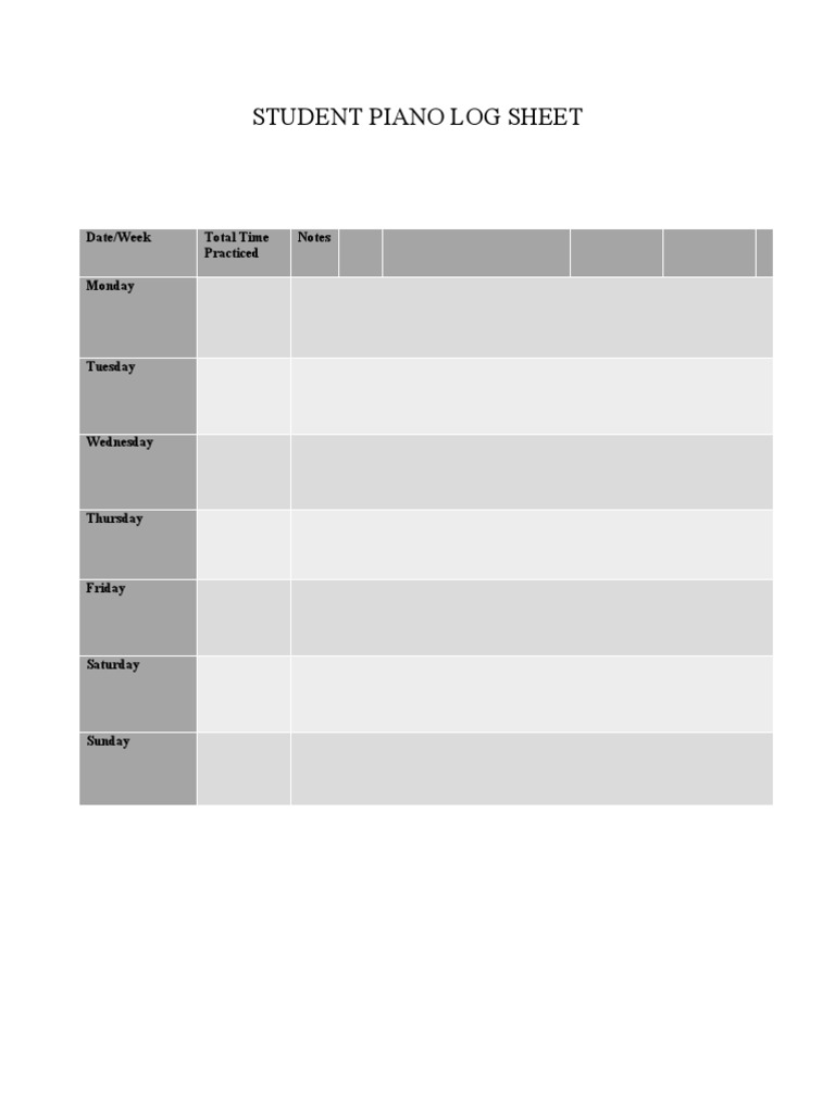 Student Piano Log Sheet: Date/Week Total Time Practiced Notes | PDF