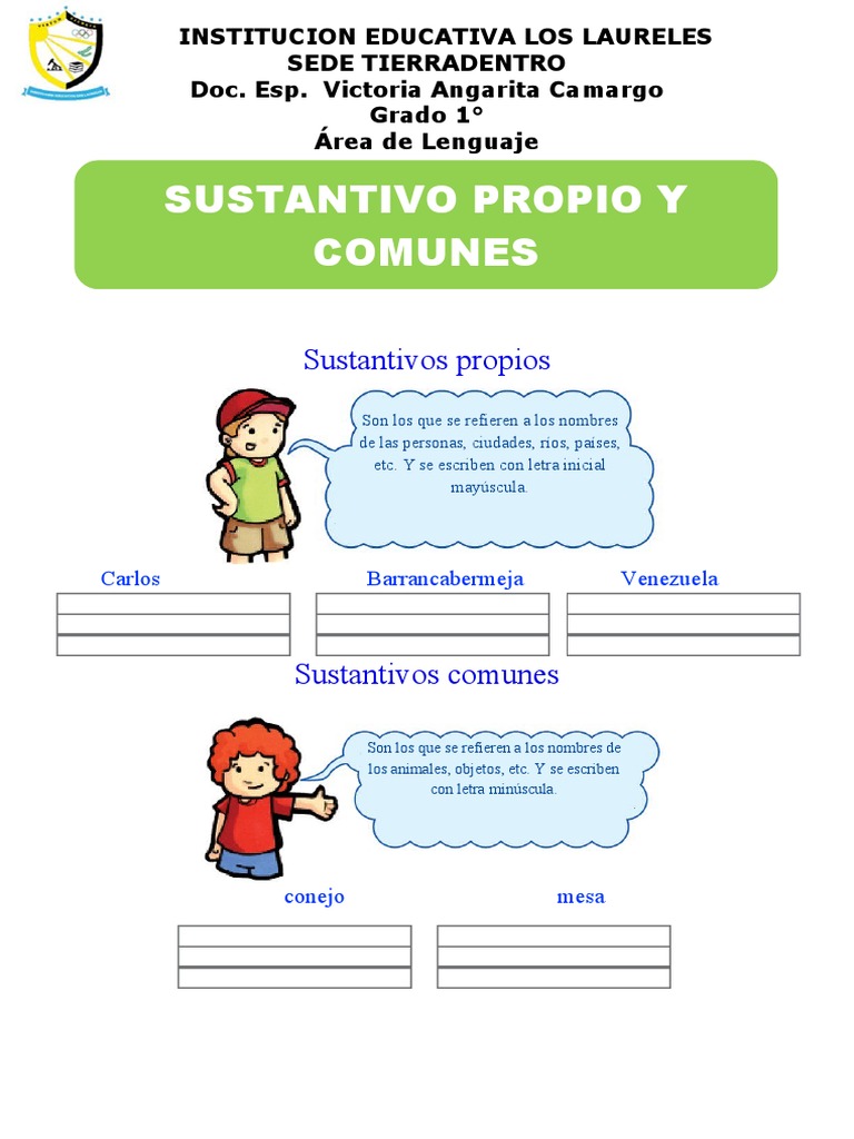 Sustantivos Propios y Comunes para 1° grado | PDF