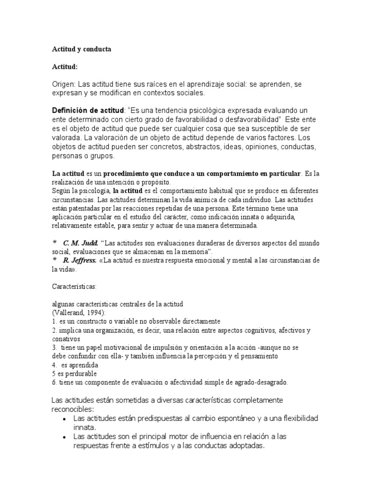 Actitud y Conducta | PDF | Comportamiento | Actitud (psicología)