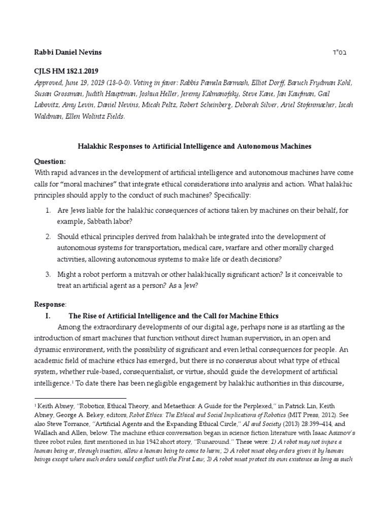 Halakhic Principles for Artificial Intelligence | PDF | Artificial ...