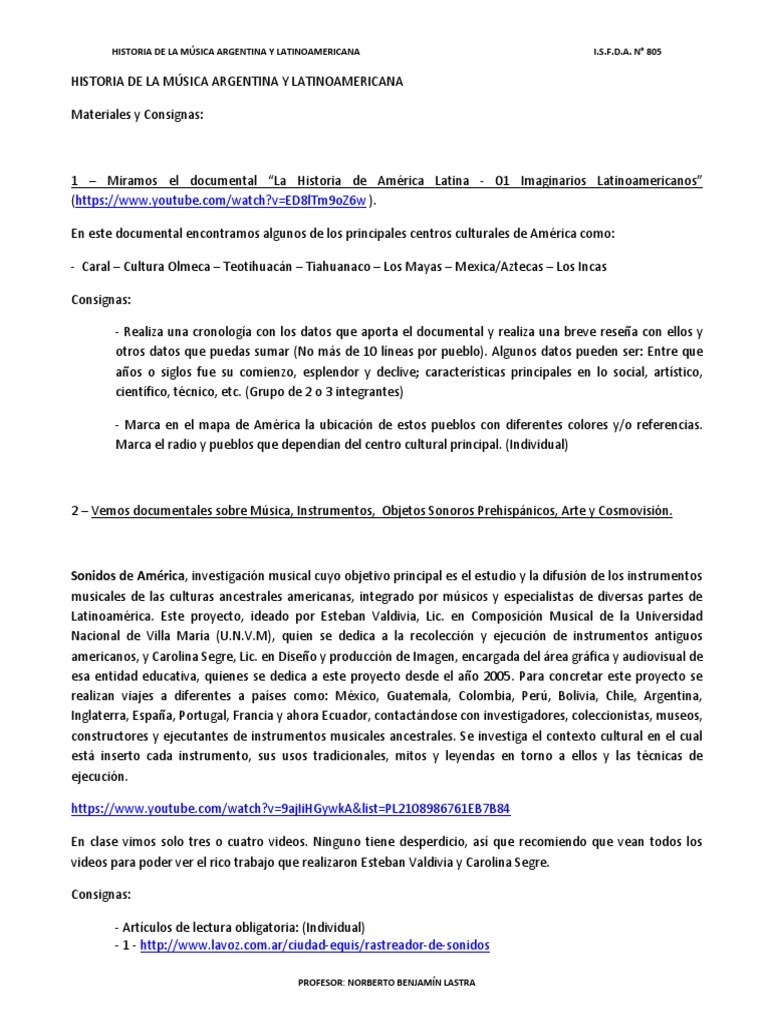 Historia de La Música Argentina y Latinoamericana - Consignas 2016 ...