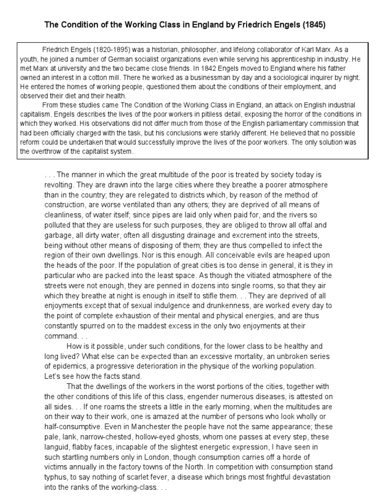 The Condition of The Working Class in England by Friedrich Engels (1845 ...