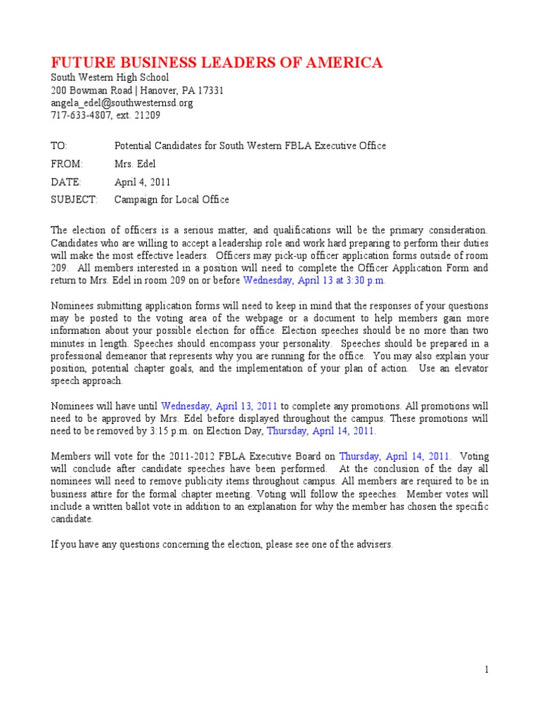 2011-2012 FBLA Executive Board Applications | PDF | Government