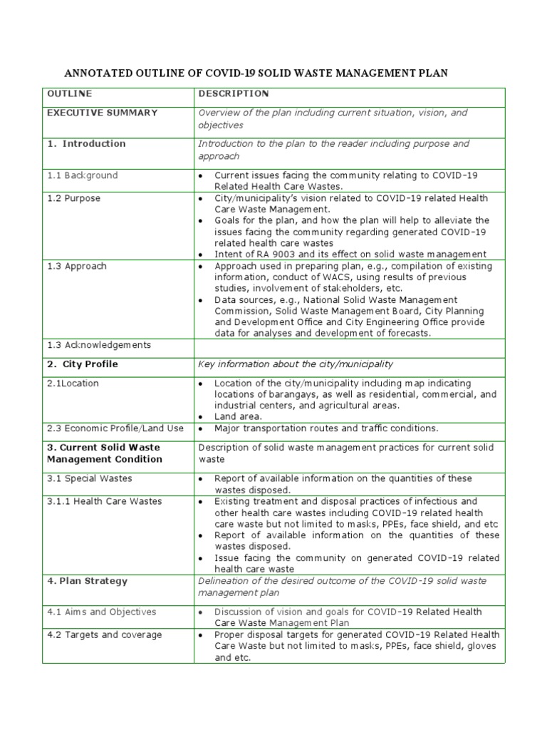 COVID-19 Solid Waste Management Plan | PDF | Waste Management | Waste