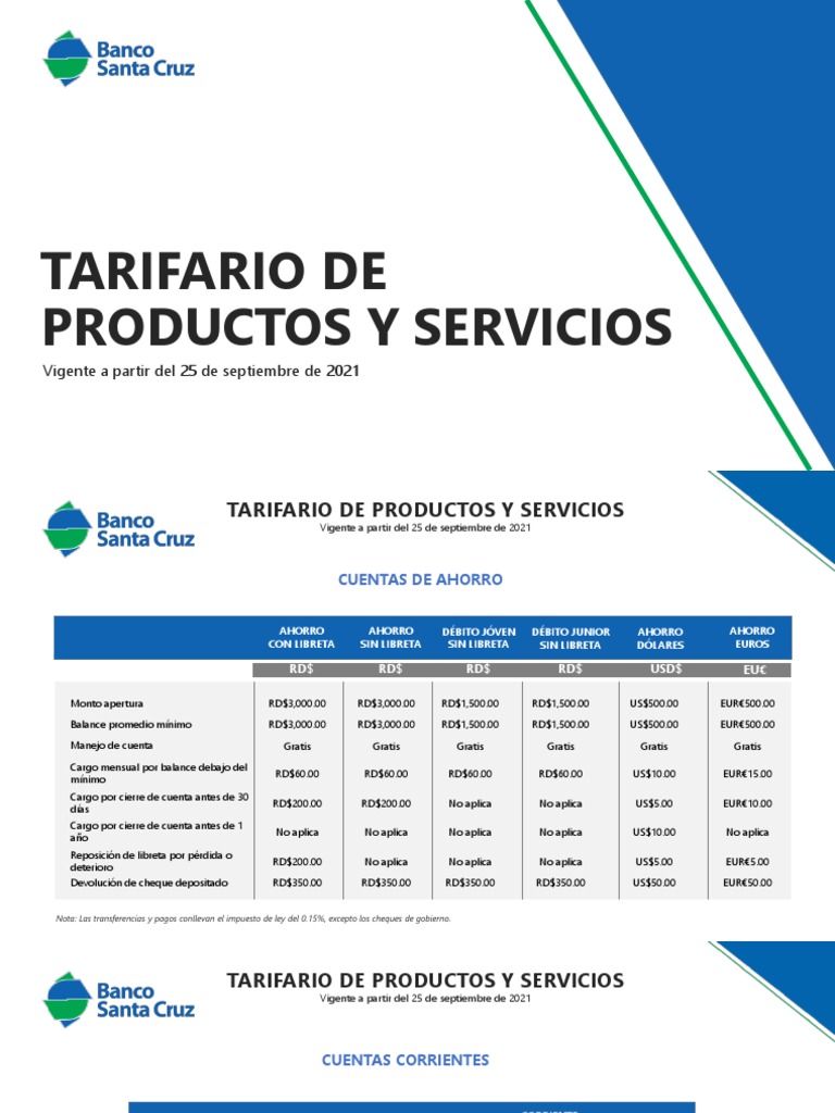 Tarifario de Productos y Servicios Agosto 25 | PDF | Finanzas y ...