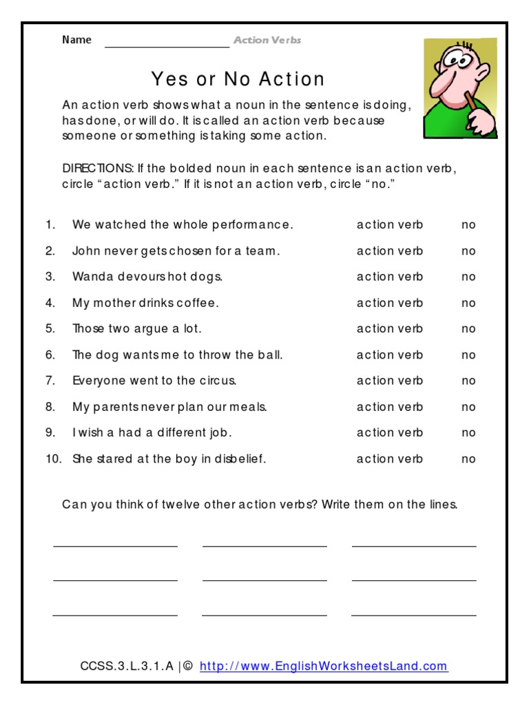 Yes or No Action: DIRECTIONS: If The Bolded Noun in Each Sentence Is An ...