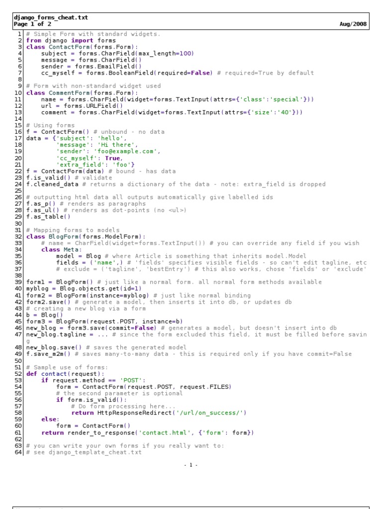 Cheatsheet of Forms - Form For Django | PDF | Hypertext | World Wide Web