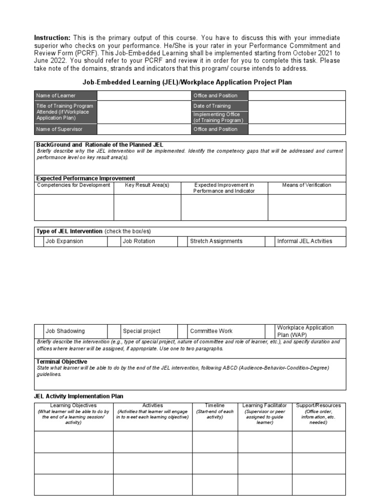 EVA RONABIO Job Embedded Learning Plan | PDF | Learning | Educational ...