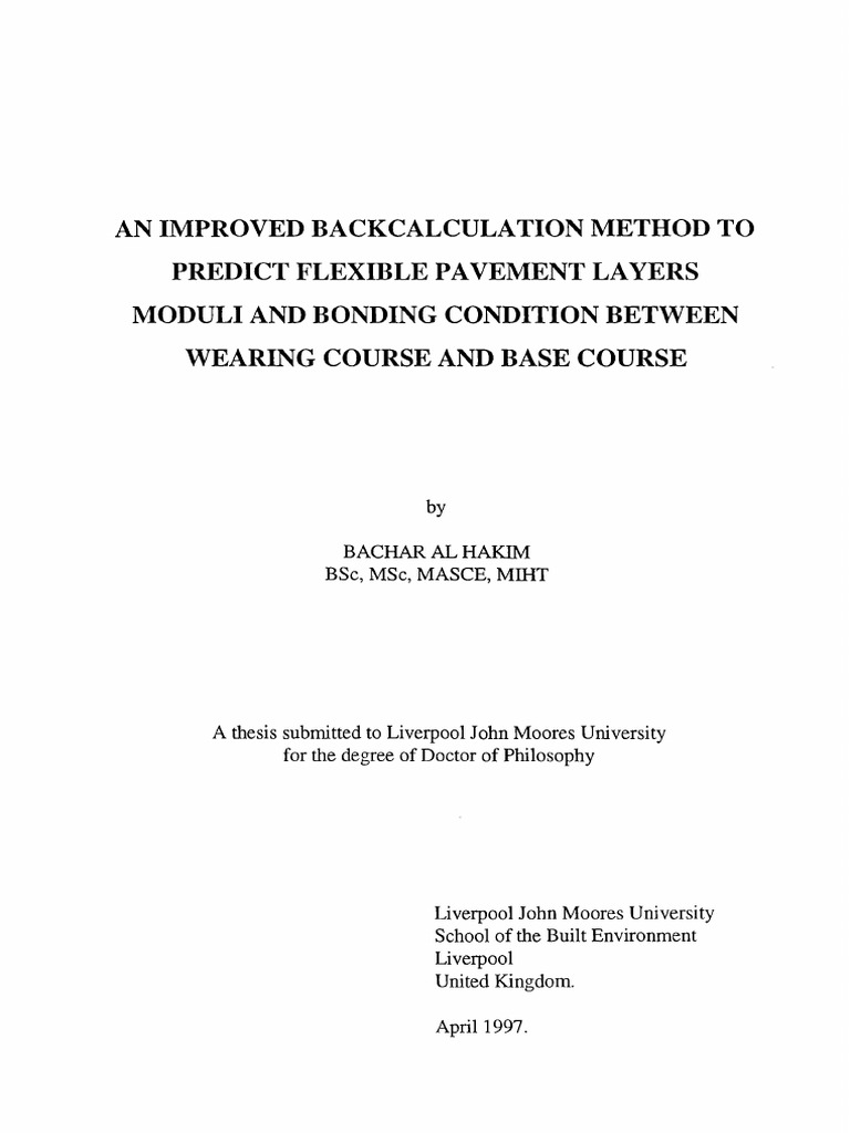 Thesis On FWD Back-Calculation | PDF | Young's Modulus | Elasticity ...