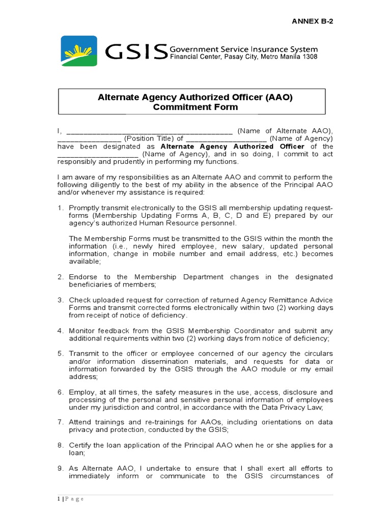 AAO Commitment Form for GSIS | PDF | Common Law | Crime & Violence
