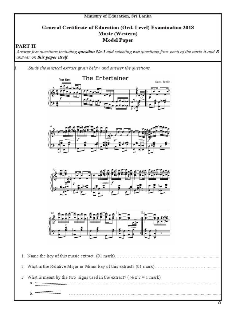 WM OL Model Paper II 2018 | PDF | Scale (Music) | Clef
