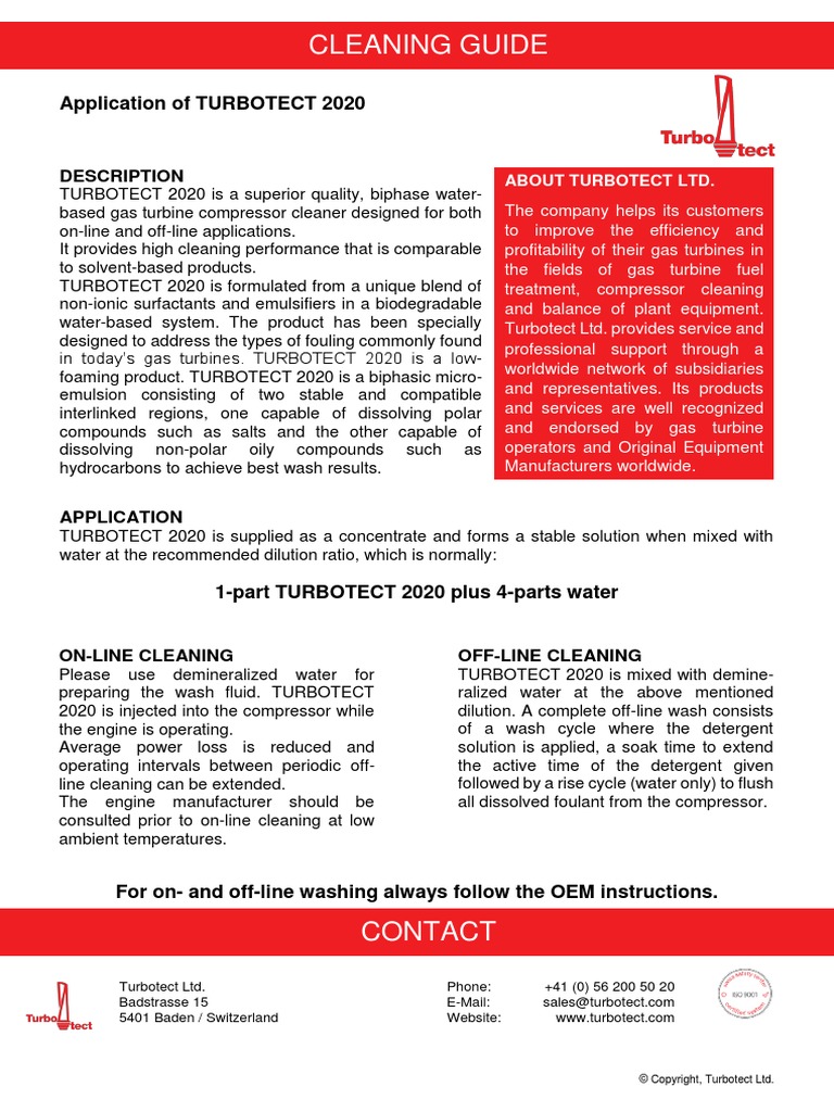 Cleaning Guide TURBOTECT 2020 | PDF | Emulsion | Water