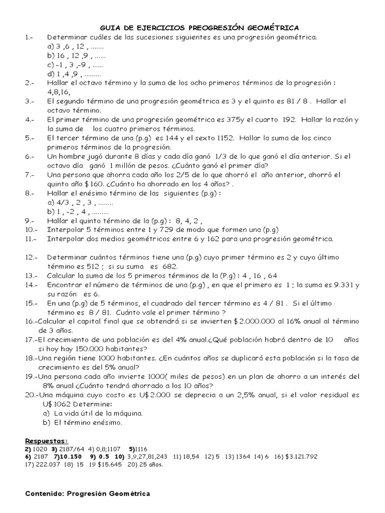GUIA Progresion Geometrica | PDF
