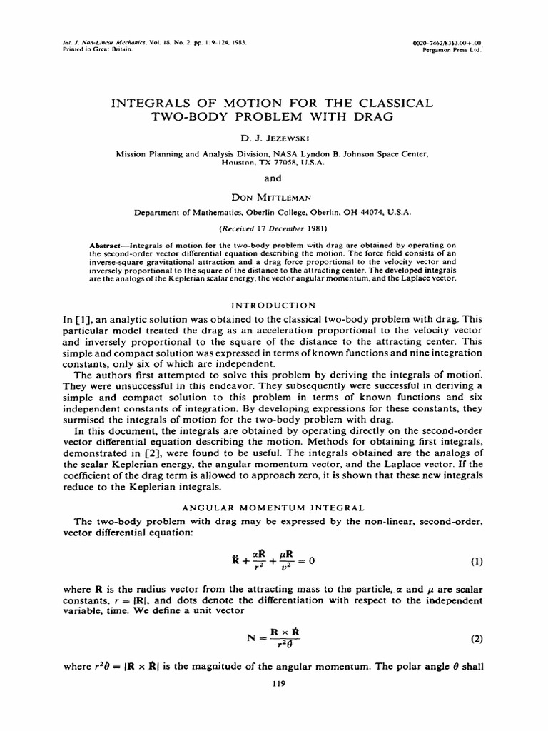 Integrals of Motion For The Classical Two-Body Problem With Drag | PDF ...