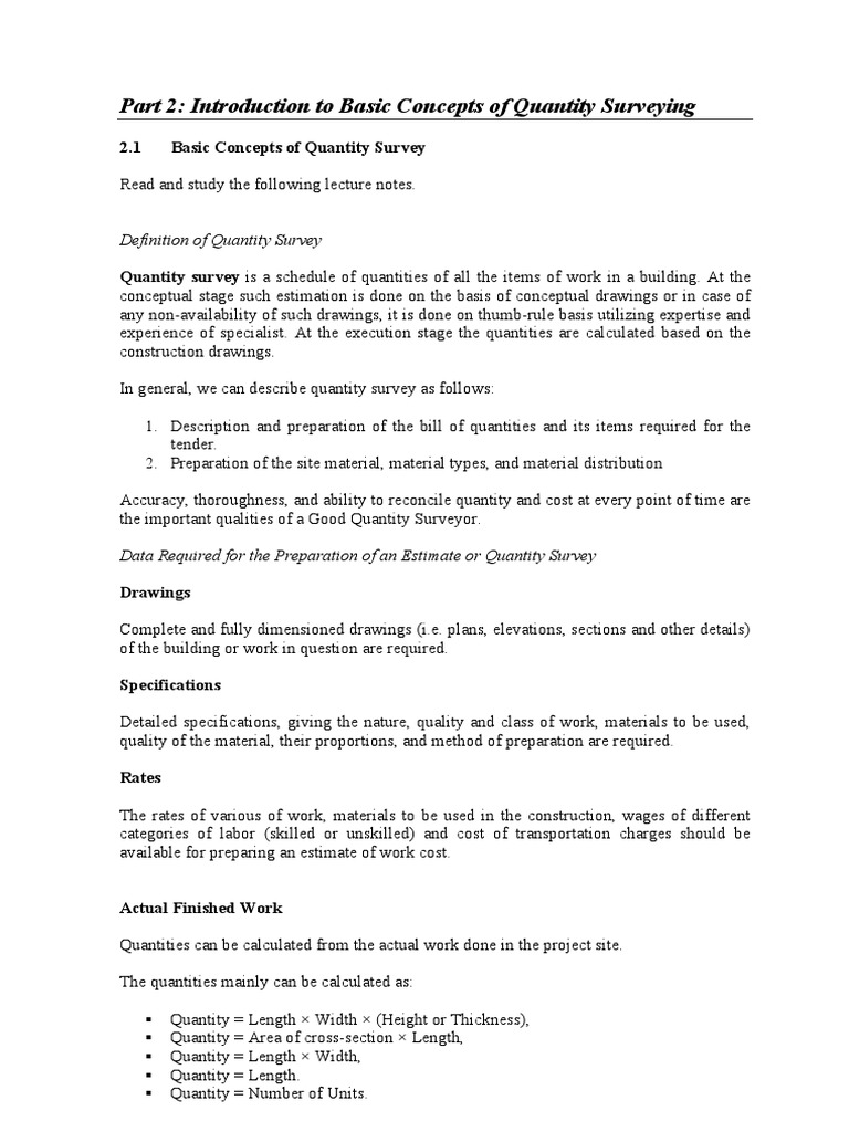 Basics of Quantity Surveying Explained | PDF | Surveying | Economies